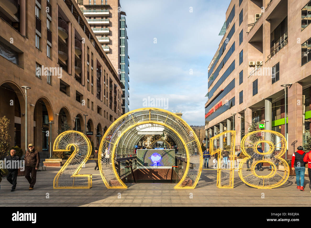 Yerevan, Armenia - Jan 8th 2018 - The 2018 new year sign in Yerevan ...