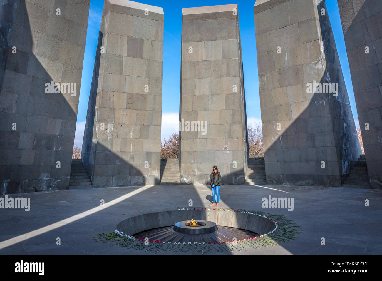 Yerevan, Armenia - Jan 9th 2018 - Tourist at the Armenian Genocide ...