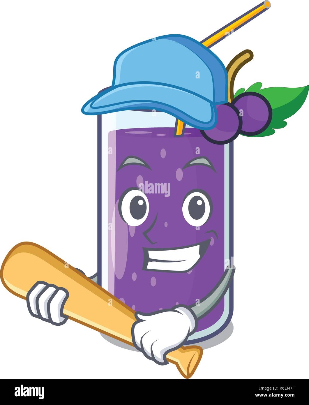 Playing baseball grape juice bottled with in cartoon vector ...