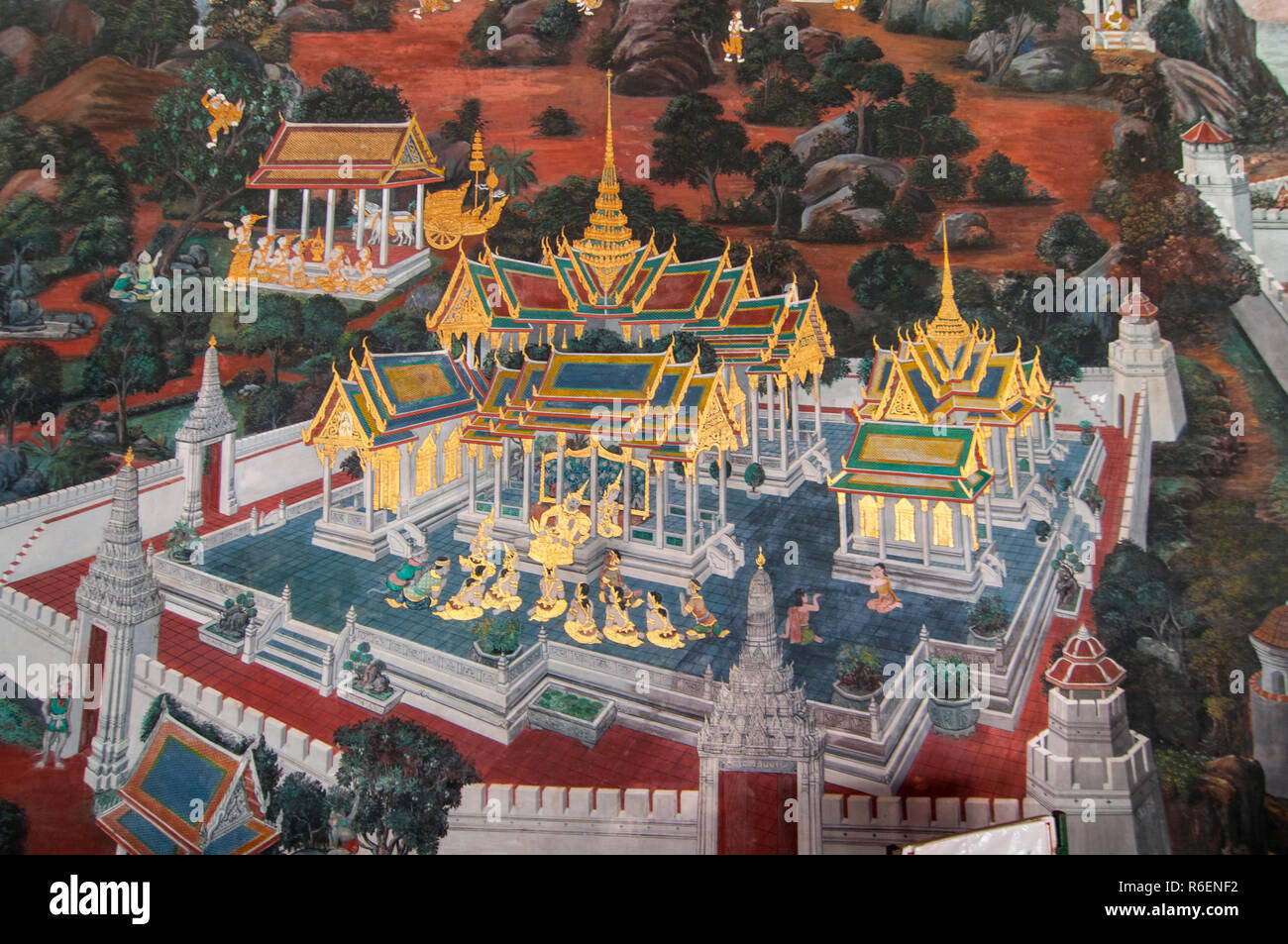 Thai Mural Painting In The Phra Rabiang (The Gallery) In Wat Phra Kaew ...
