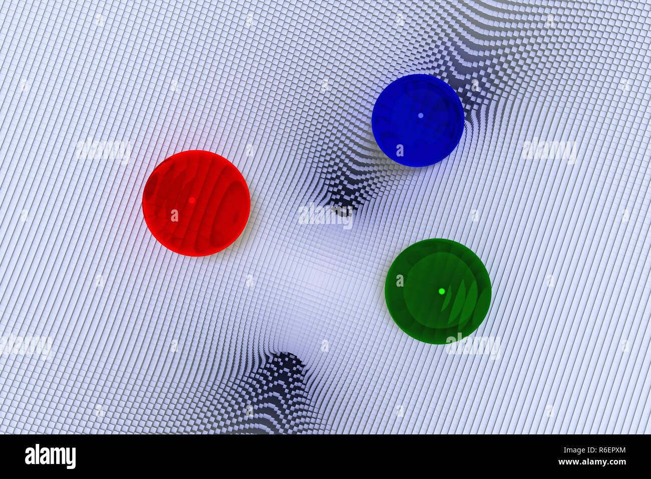 3d illustration of glass balls and a landscape of potential funnels ...