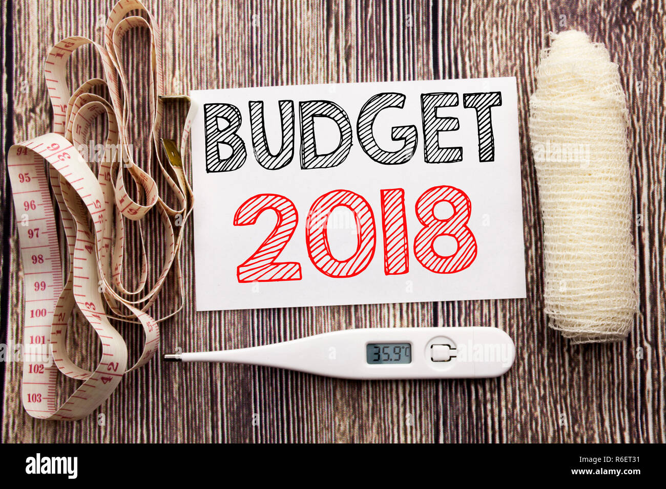 Handwritten text showing Budget 2018. Business fitness health concept ...