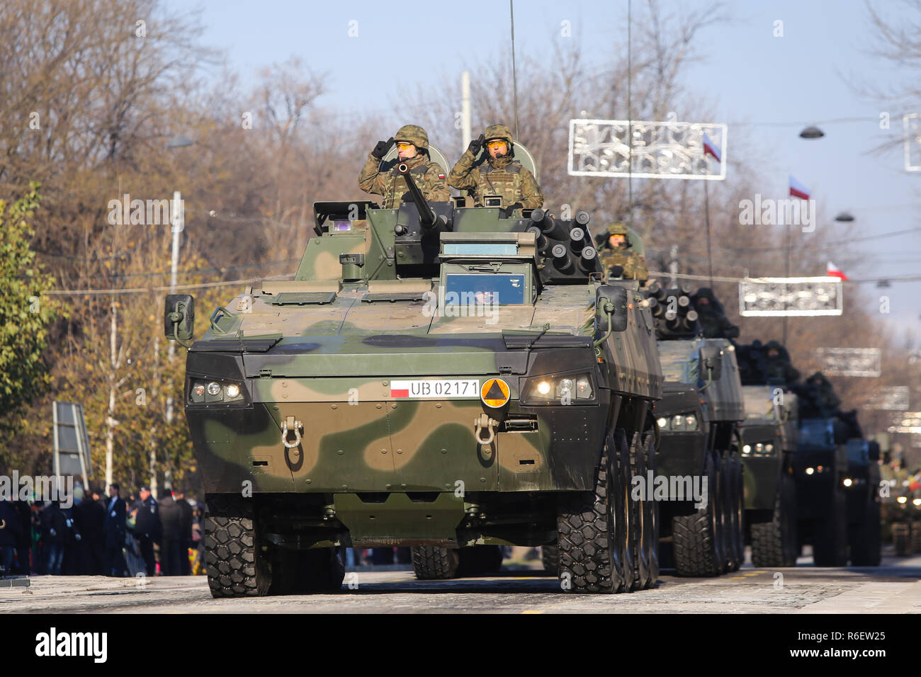 BUCHAREST, ROMANIA - December 1, 2018: Polish ROSOMAK armored vehicles ...