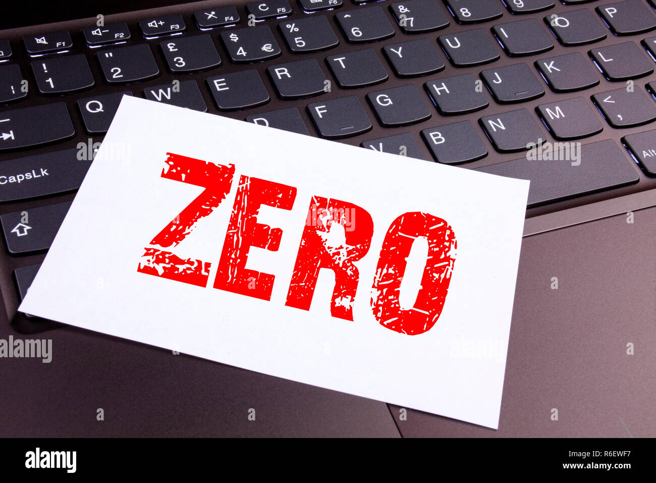 Writing Zero Text Made In The Office Close Up On Laptop Computer Keyboard Business Concept For