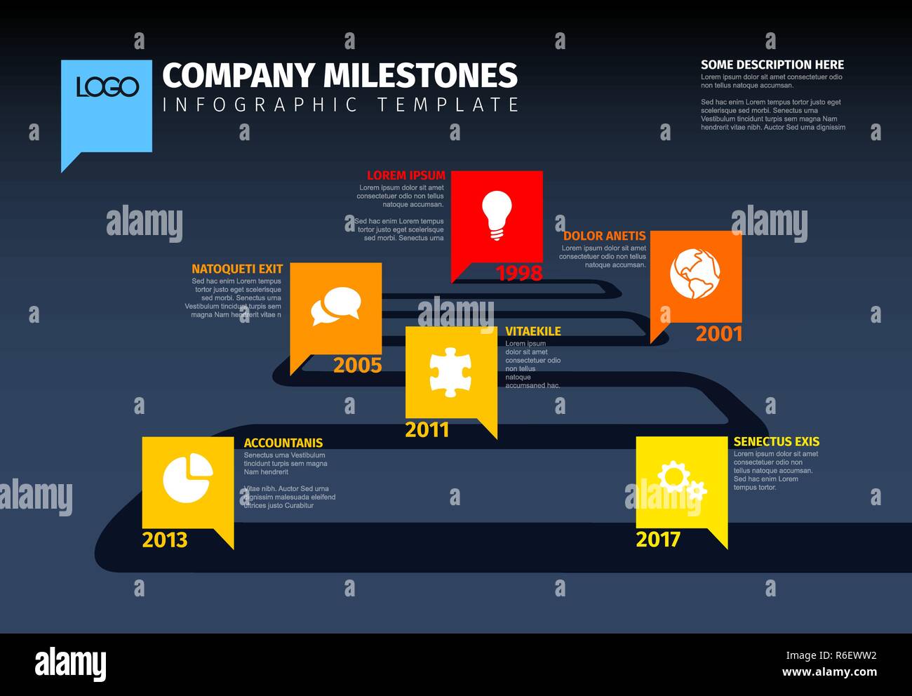 Vector Infographic Company Milestones Timeline Template with square ...
