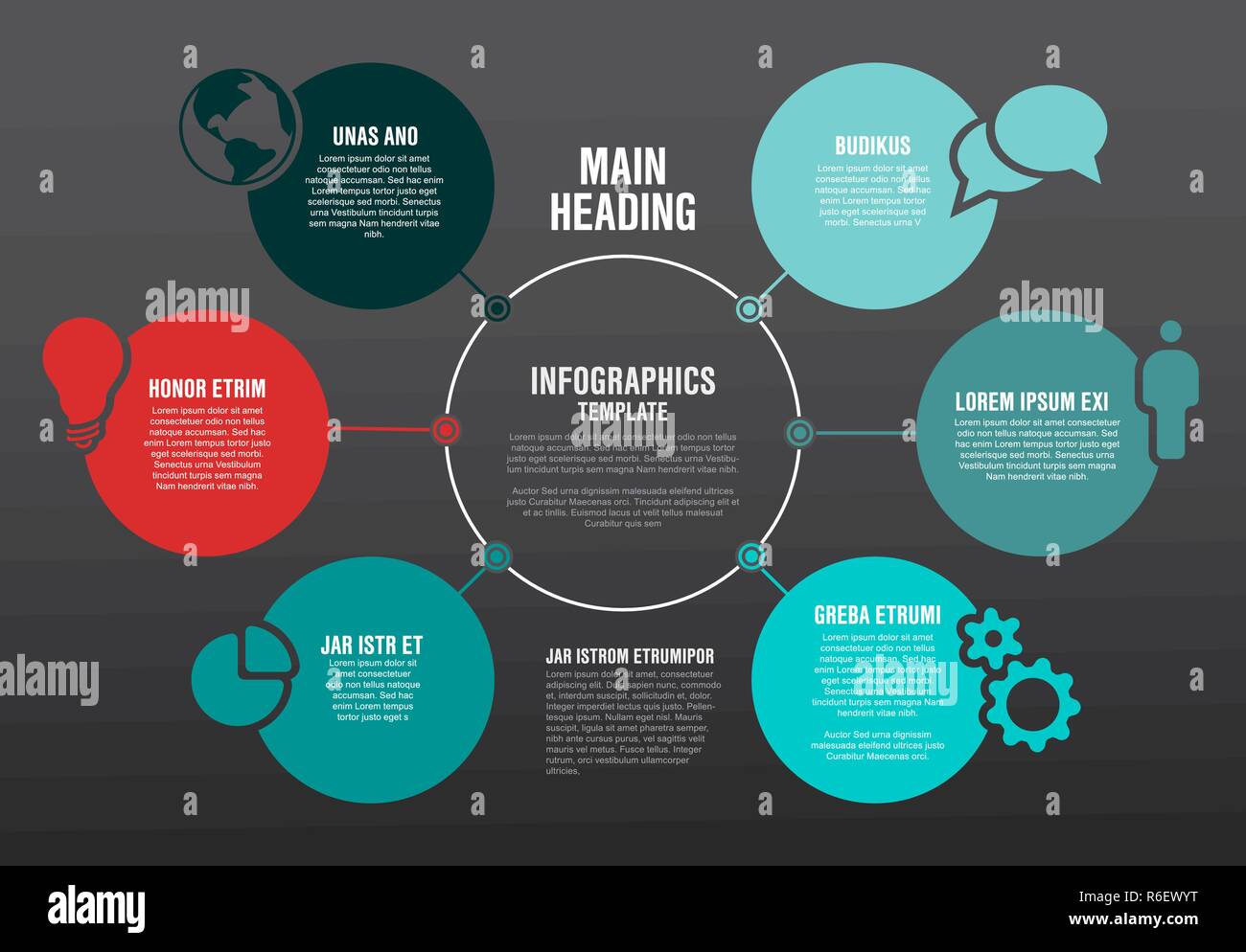 Vector Infographic diagram template made from lines and icons - dark ...