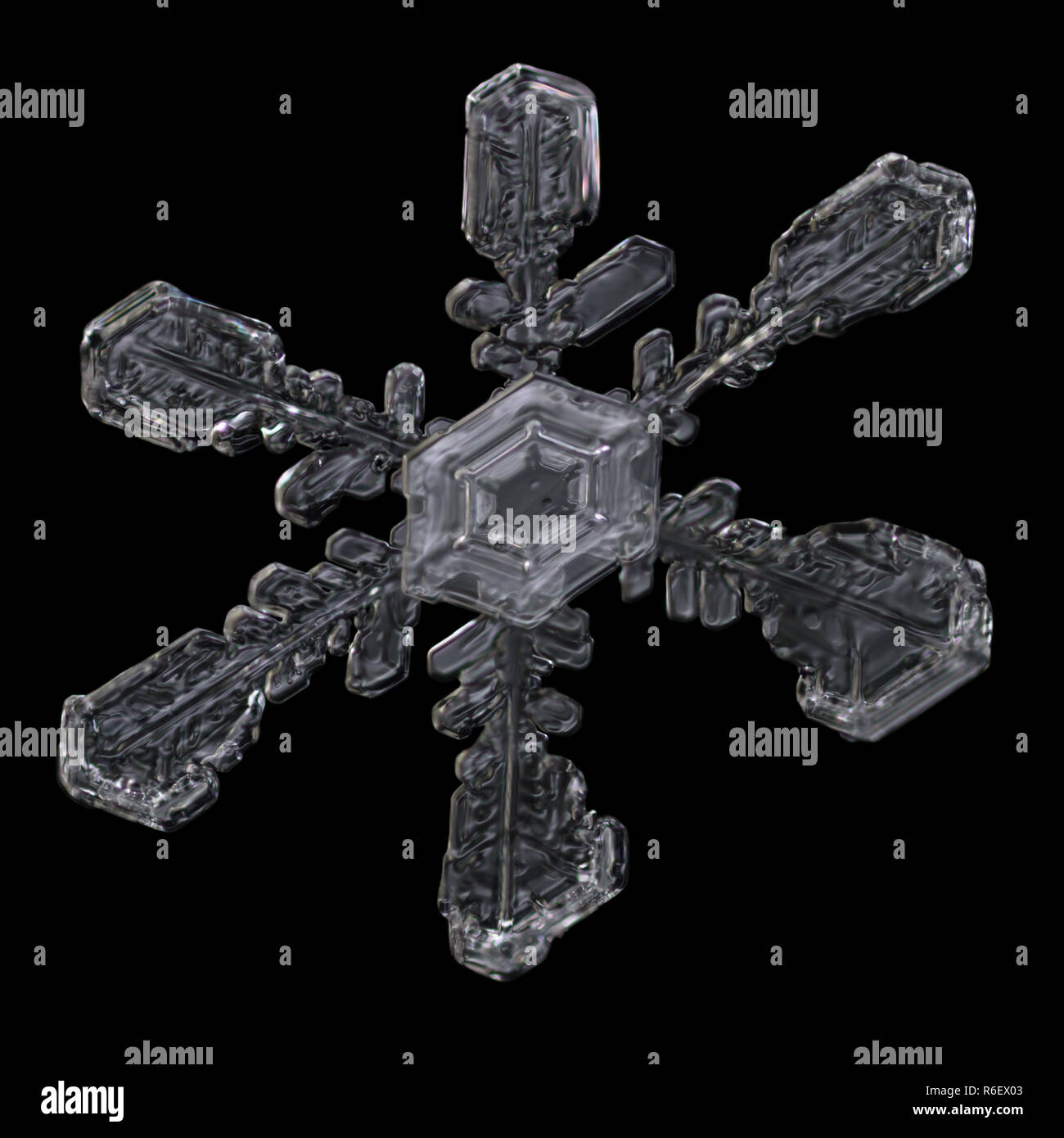 Extreme magnification - Real snowflake isolated on black background ...