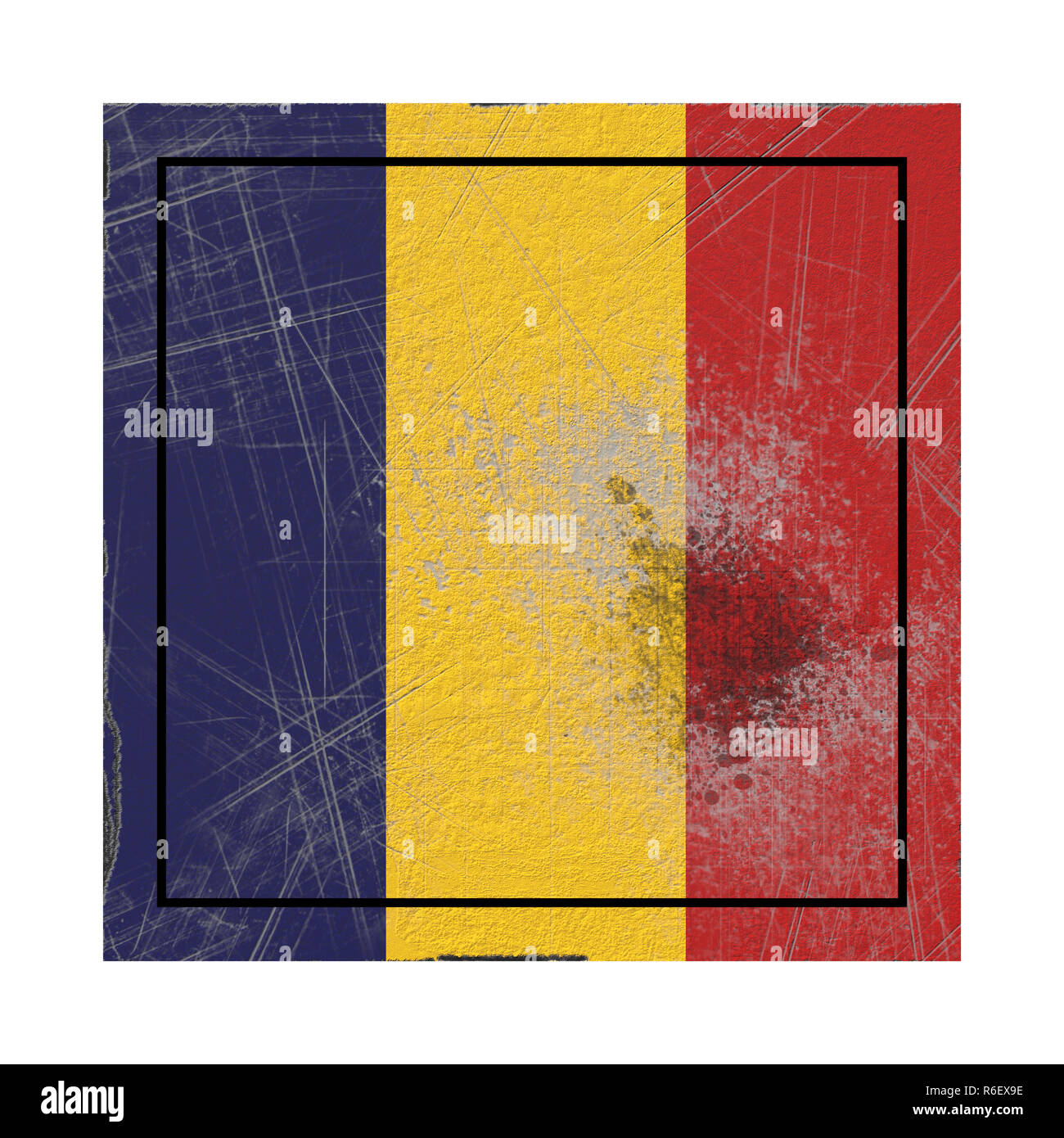 3d rendering of an old Republic of Chad flag in a concrete square Stock ...