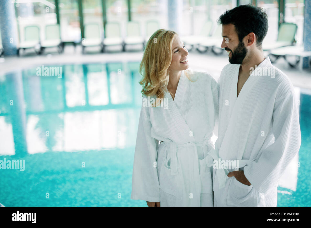 Portrait of attractive couple in spa center Stock Photo - Alamy