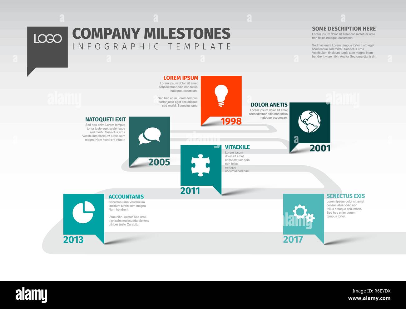 Vector Infographic Company Milestones Timeline Template with square ...