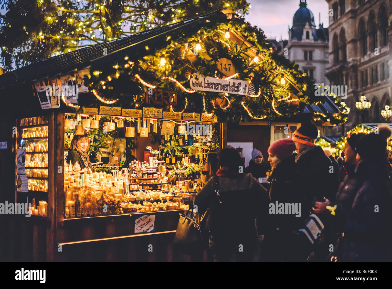 Vienna, Austria - December 24, 2017. People buying souvenirs and gifts ...