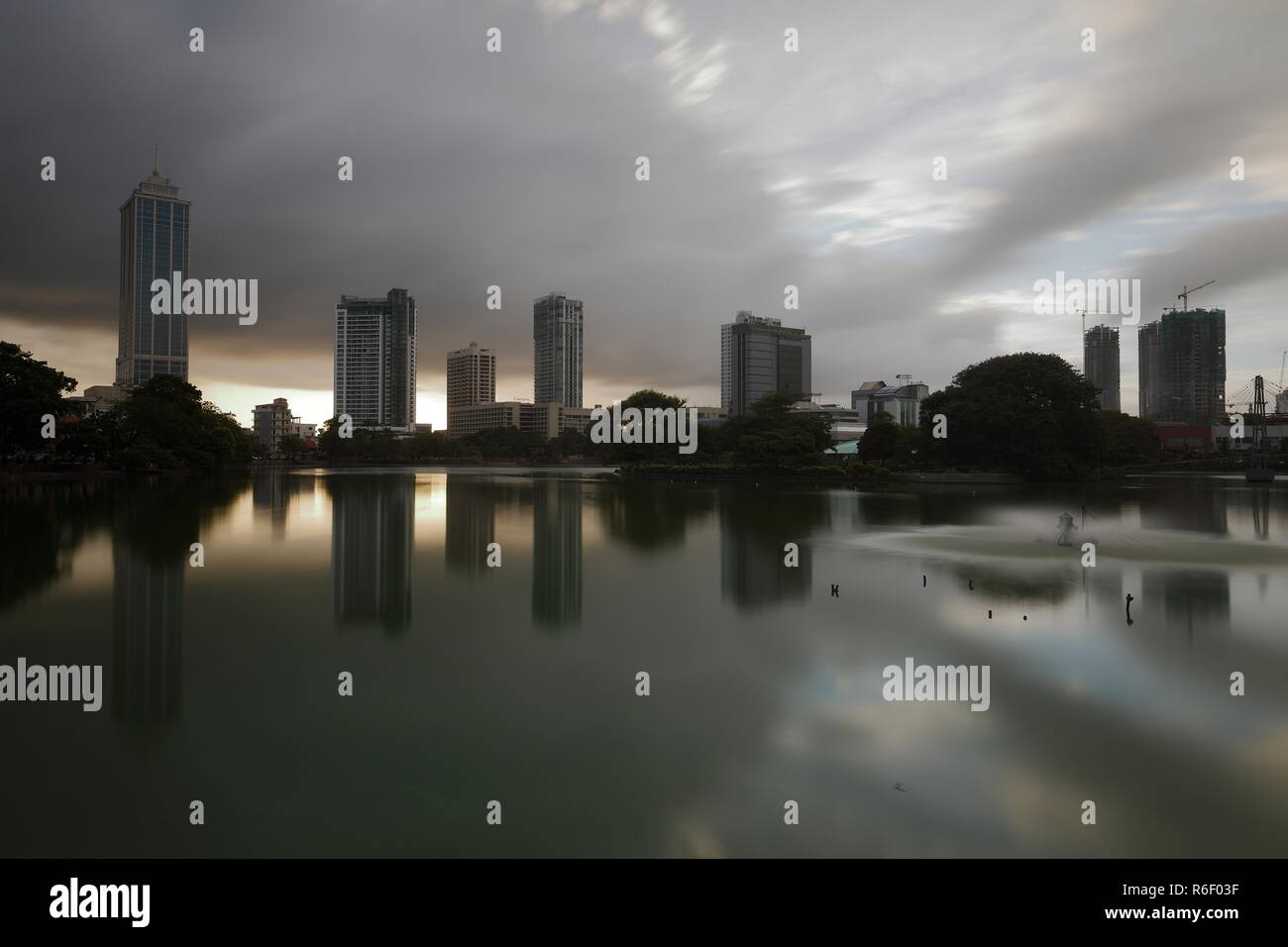 the skyline of colombo with reflection in the lake at night Stock Photo ...
