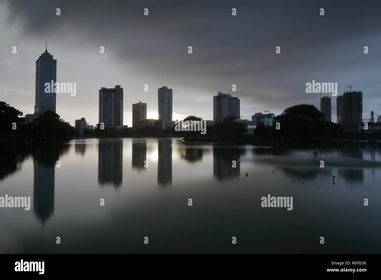 the skyline of colombo with reflection in the lake at night Stock Photo ...