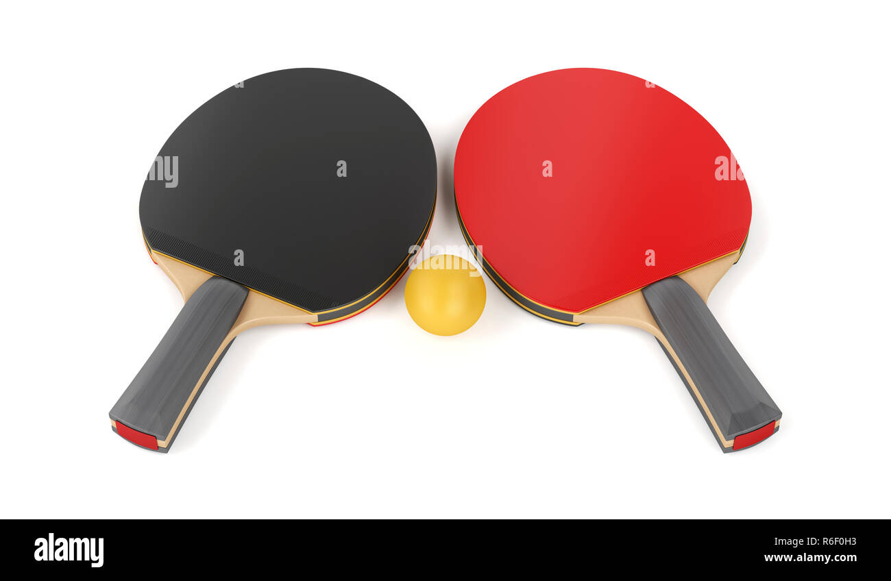 Table tennis rackets and a ball Stock Photo - Alamy