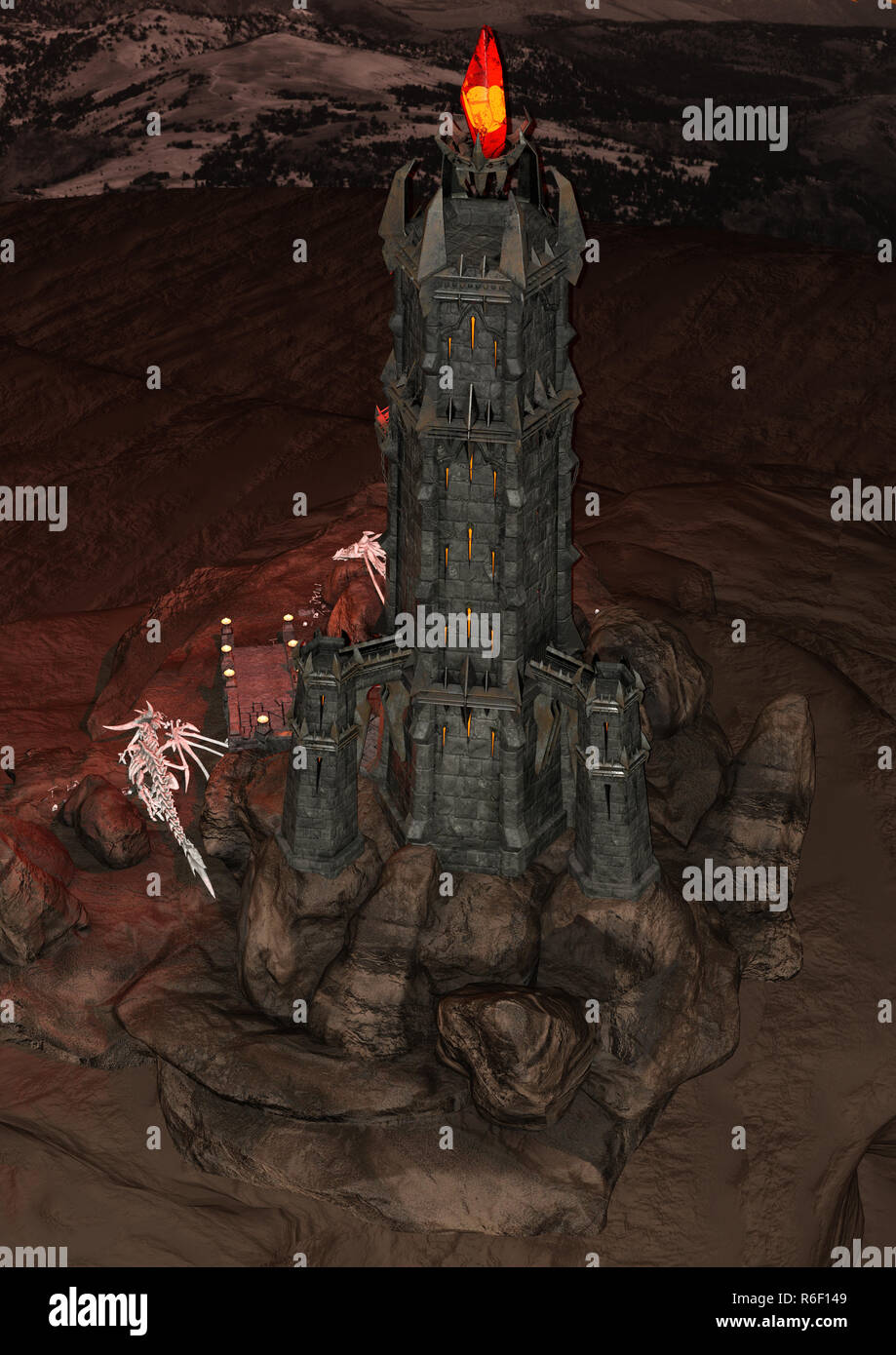3D rendering of a fantasy black tower on a dark background Stock Photo ...