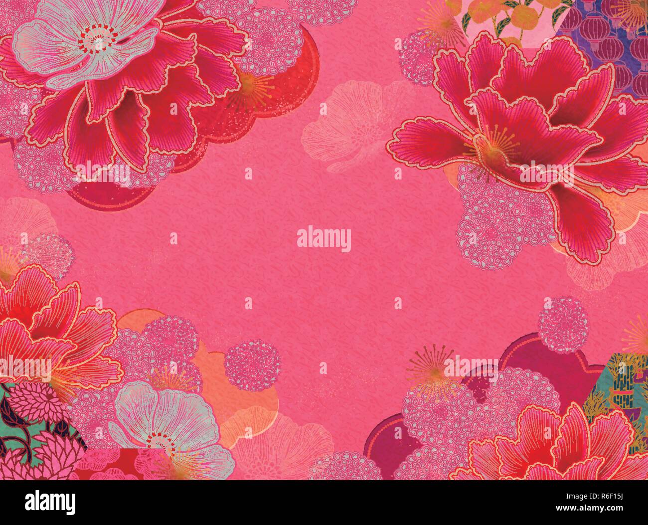 Fluorescent pink floral background with copy space Stock Vector Image ...