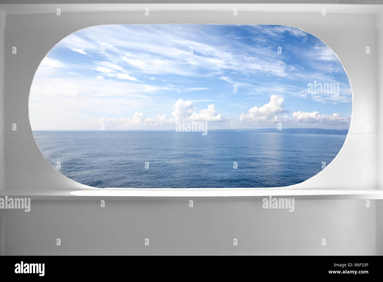 Deck ship window and seascape view Stock Photo - Alamy