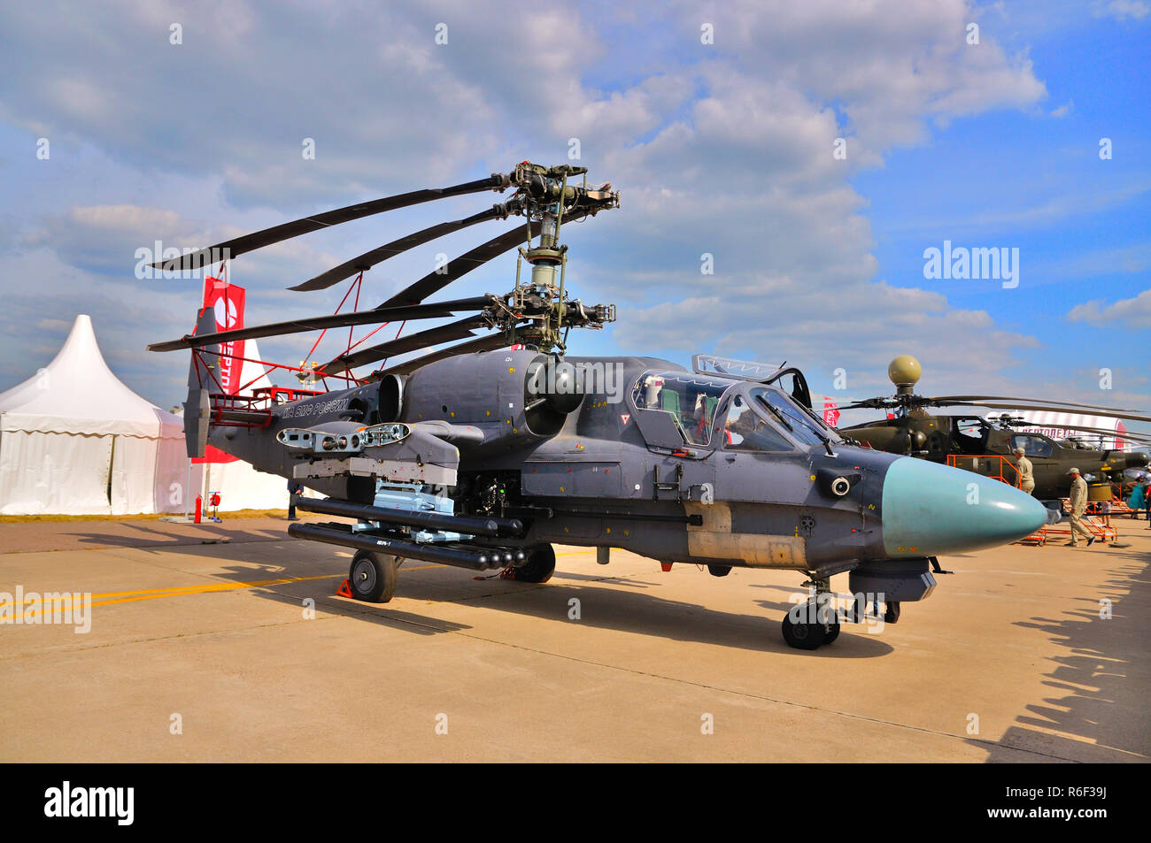 MOSCOW, RUSSIA - AUG 2015: attack helicopter Ka-52 Alligator presented ...