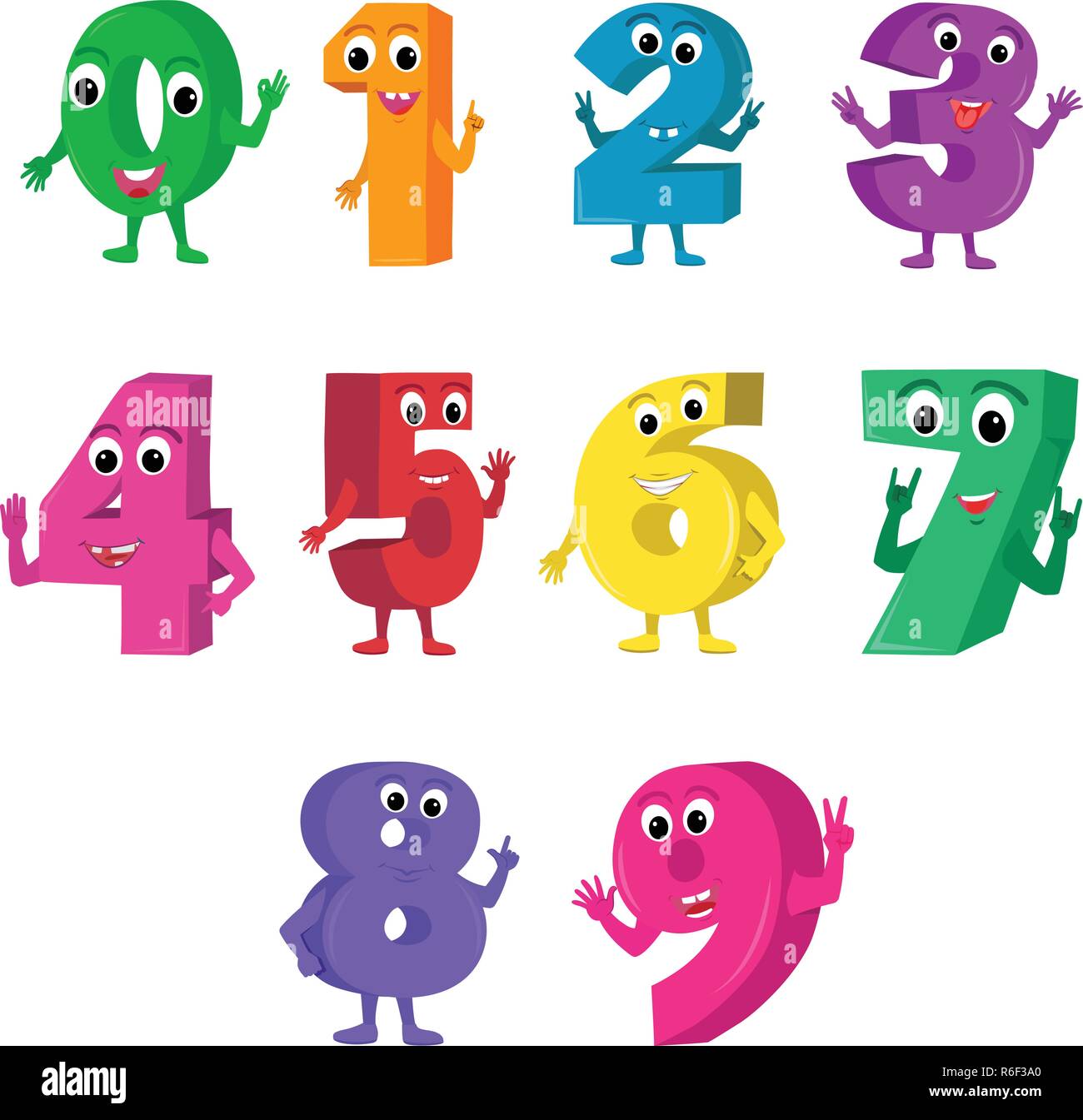 Set of cute and funny colorful number characters, cartoon vector ...