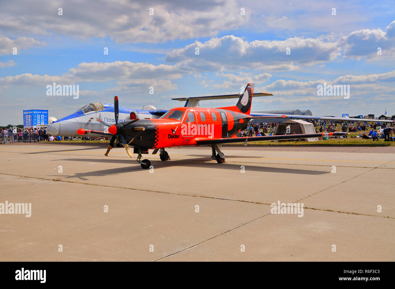 MOSCOW, RUSSIA - AUG 2015: business class aircraft M-101T presented at ...