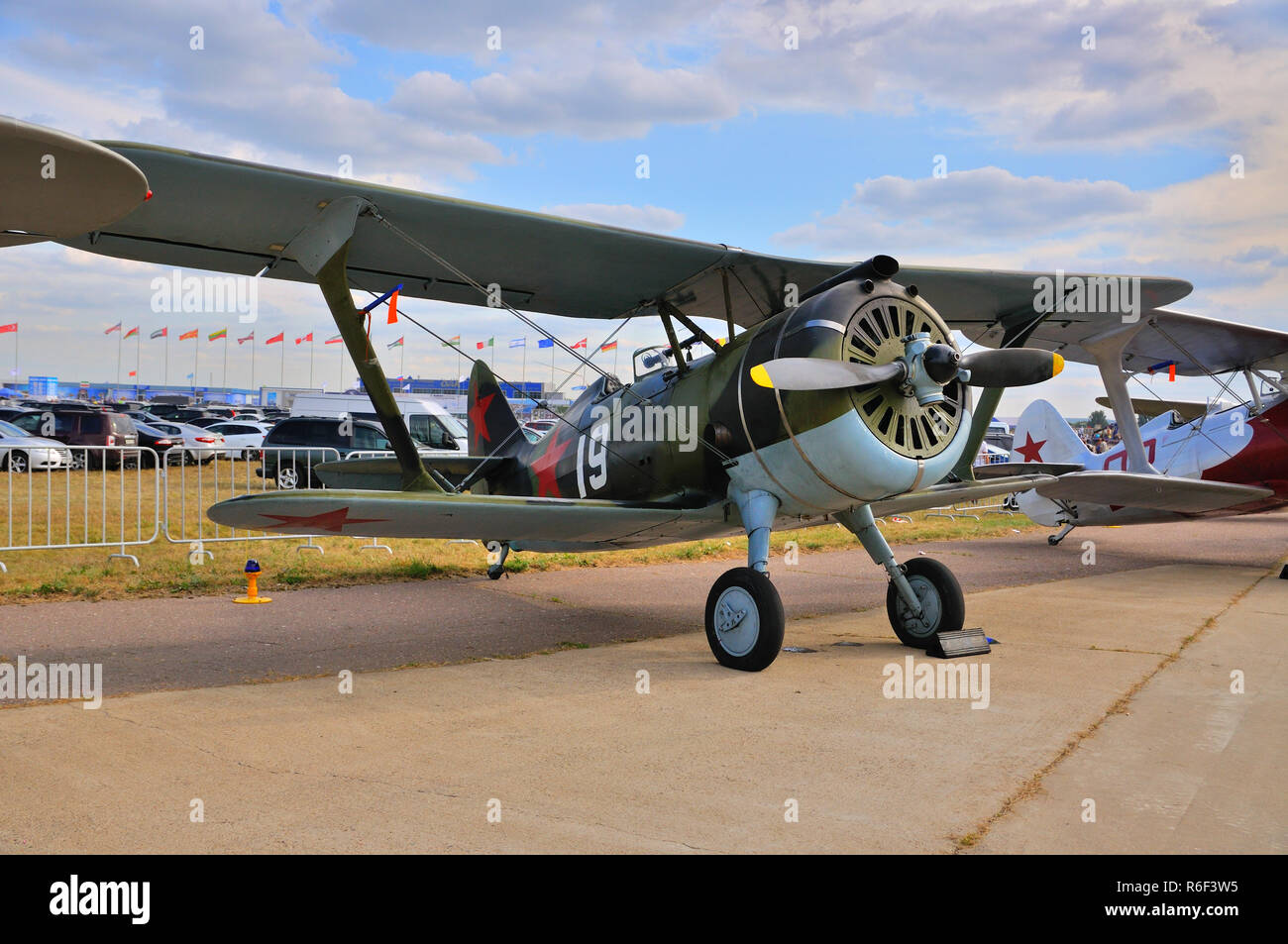 MOSCOW, RUSSIA - AUG 2015: Soviet biplane fighter I-15 Chaika presented ...