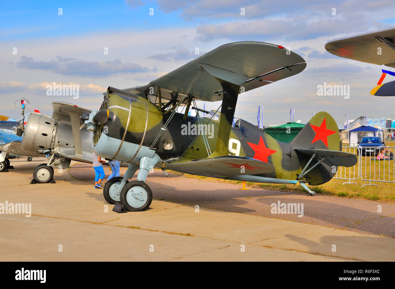 MOSCOW, RUSSIA - AUG 2015: Soviet biplane fighter I-15 Chaika presented ...