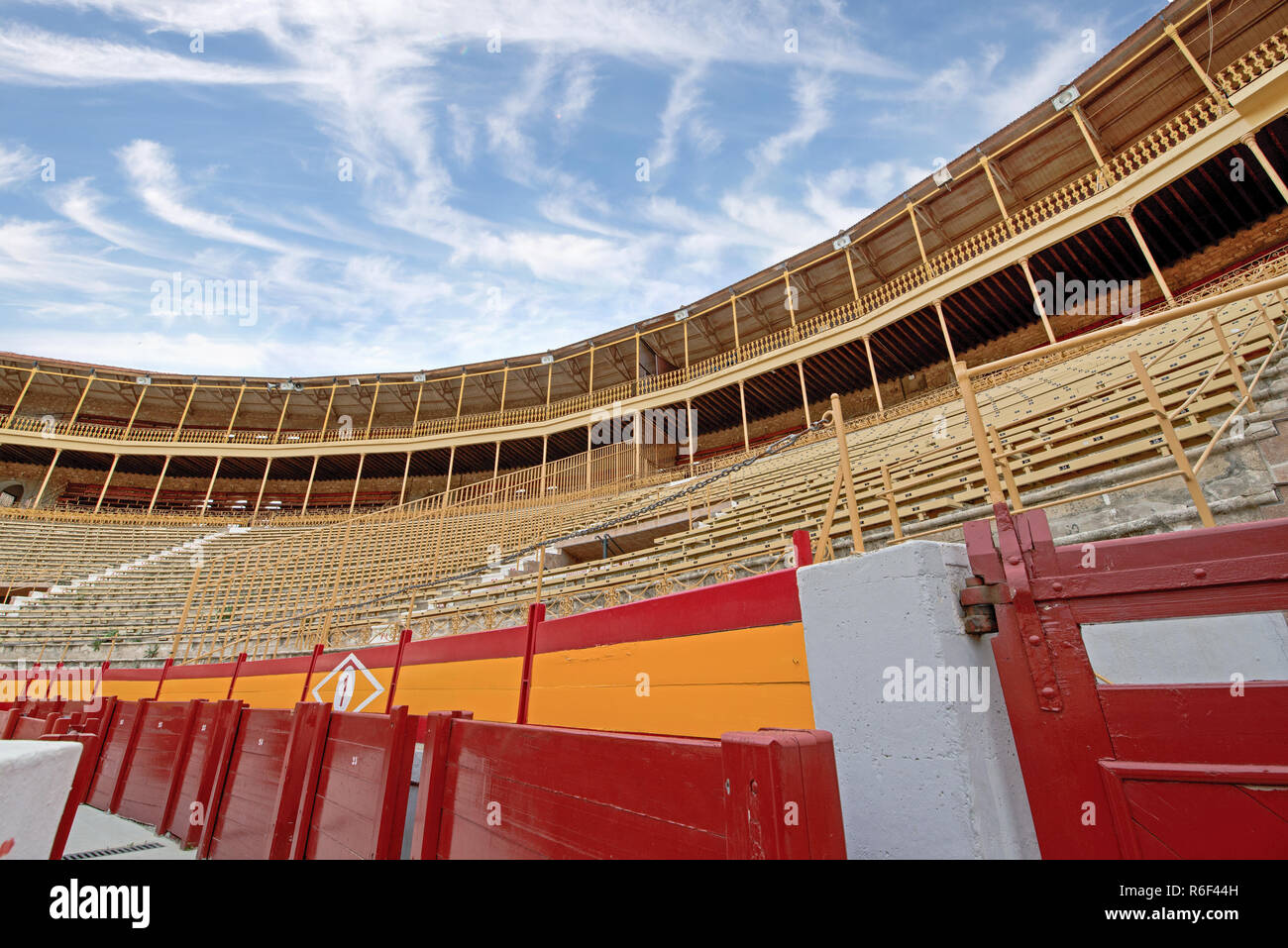 Traditional historical bull fighting ring in Spain. Deserted modern ...