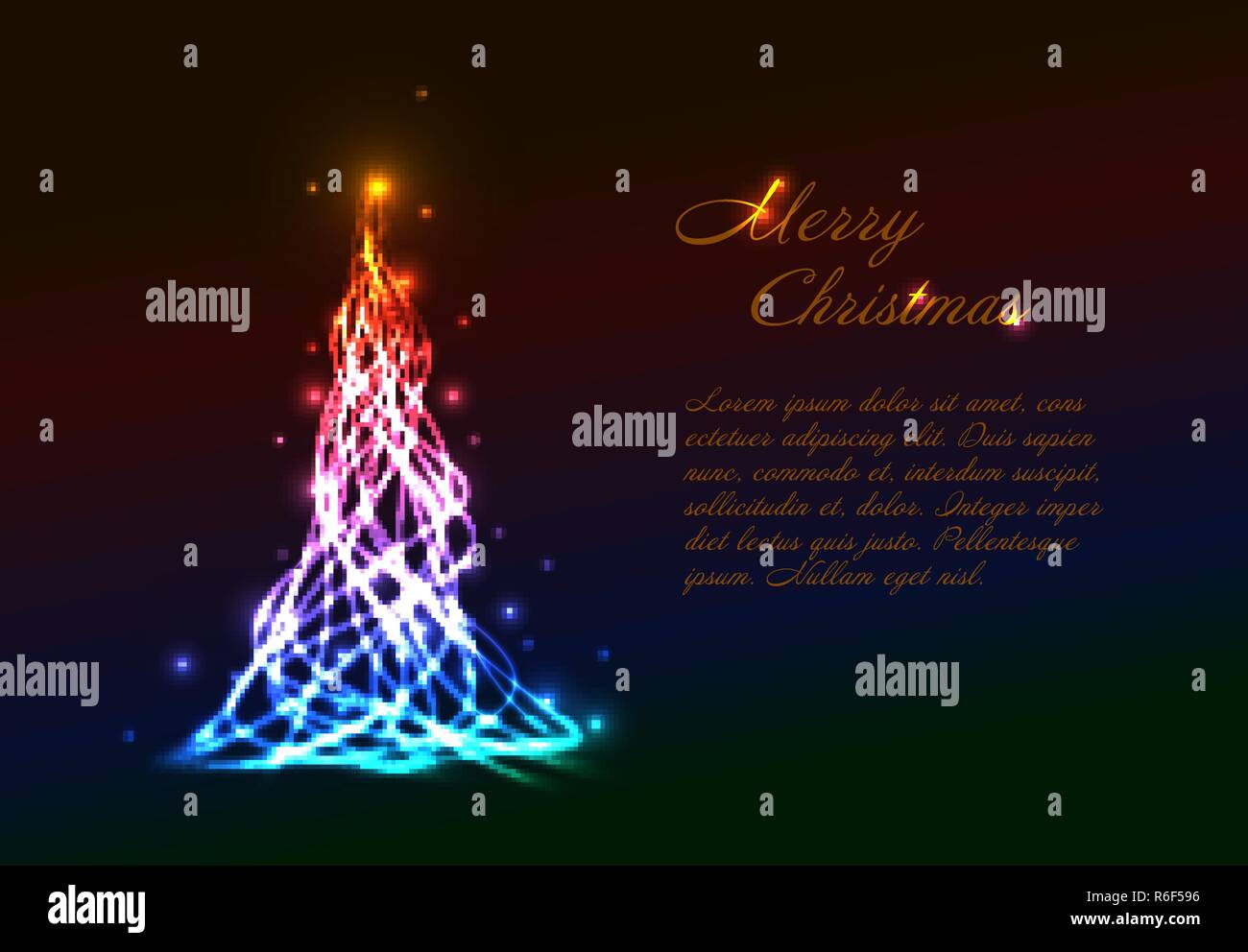 Christmas card template with christmas tree made from plasma light ...