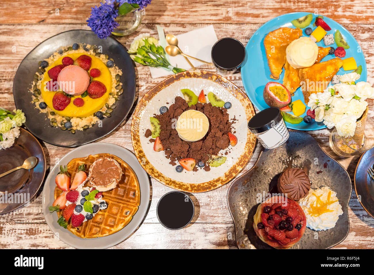 Dessert table top view Stock Photo - Alamy
