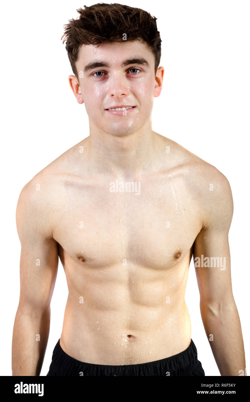 Caucasian young adult swimmer isolated on white background Stock Photo ...