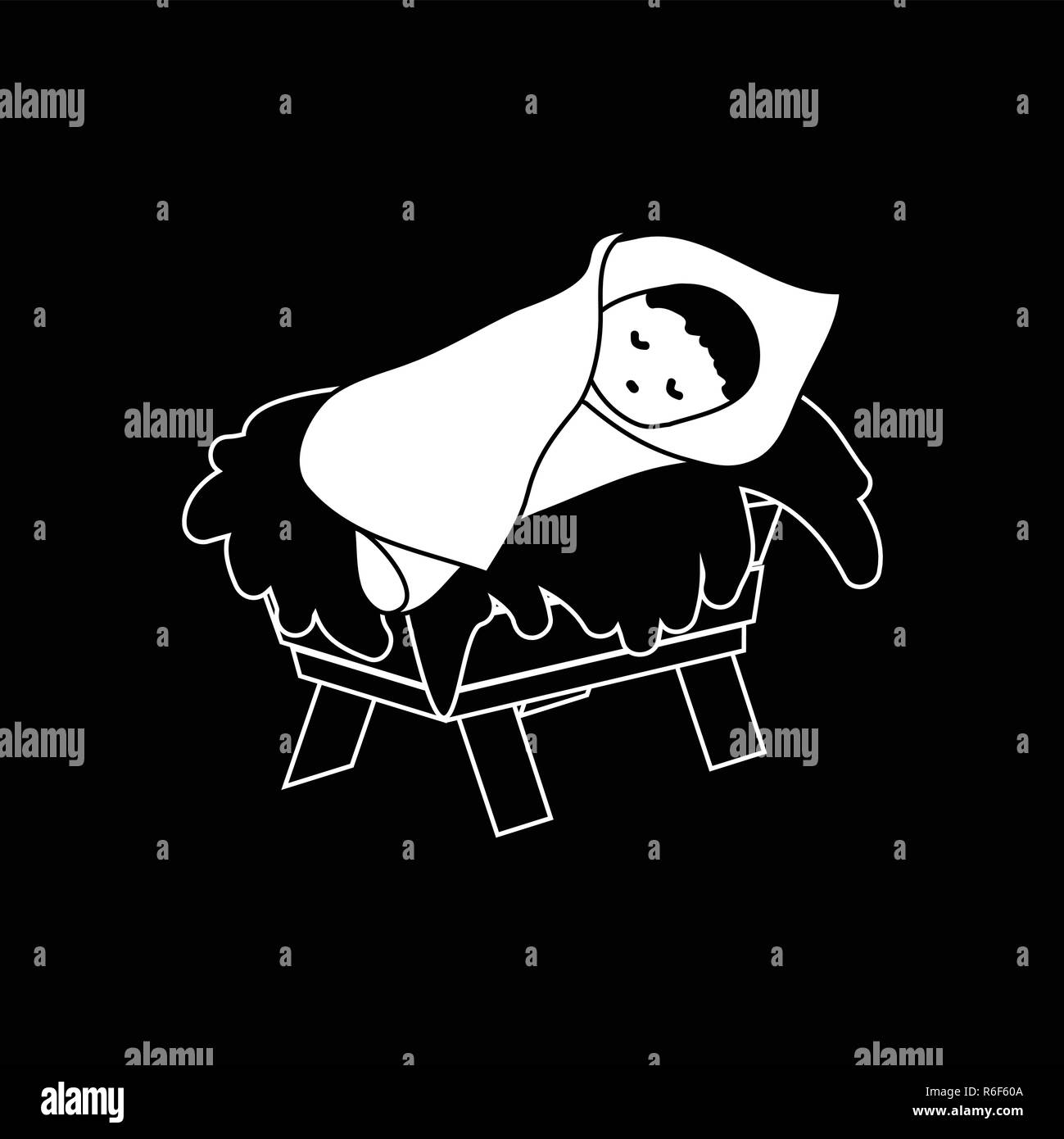Baby Jesus Christ in the Manger.Outline Figure Icon Symbol Design ...