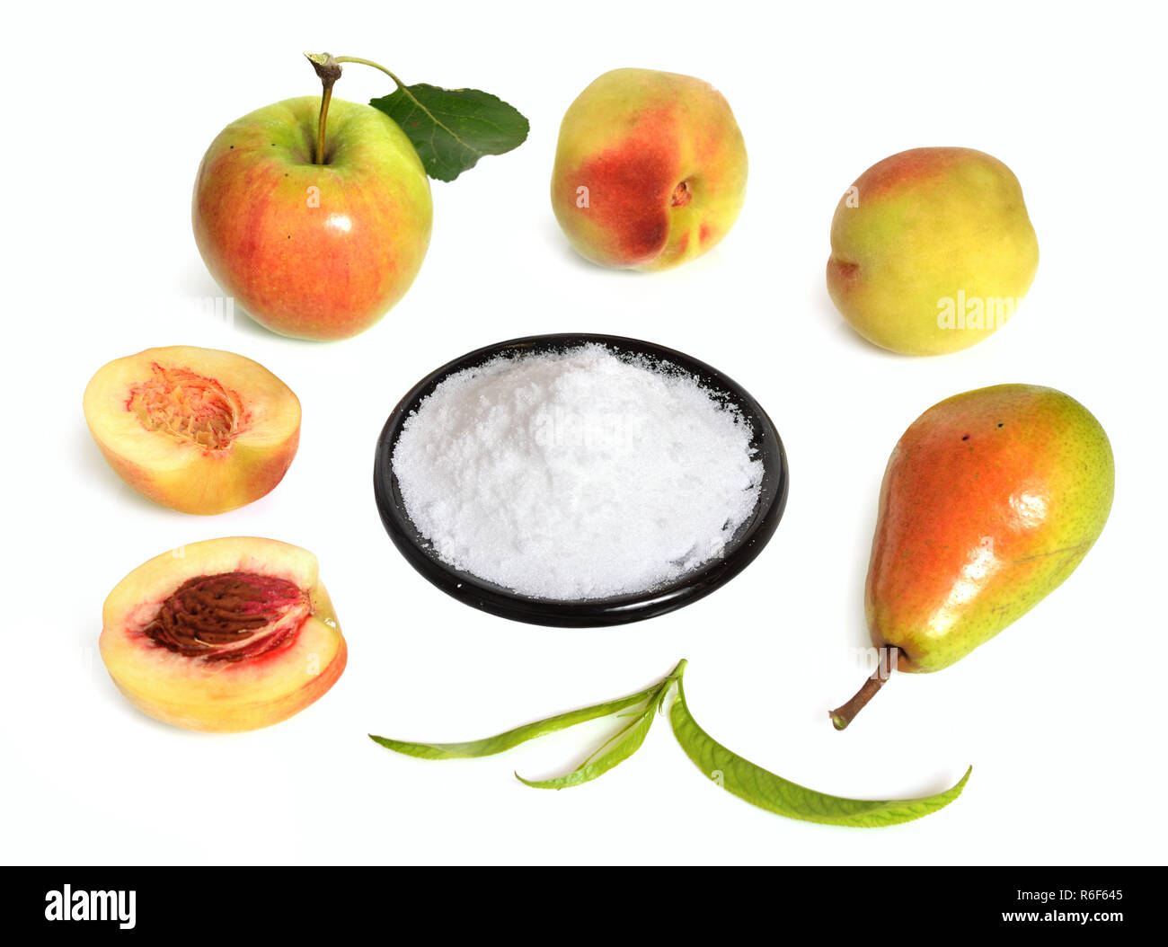 Fructose, or fruit sugar on plate. With fruit Stock Photo - Alamy