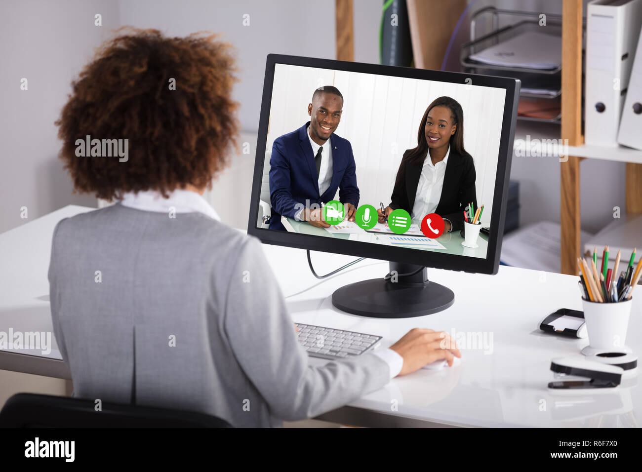 African american businessman web conferencing hi-res stock photography ...
