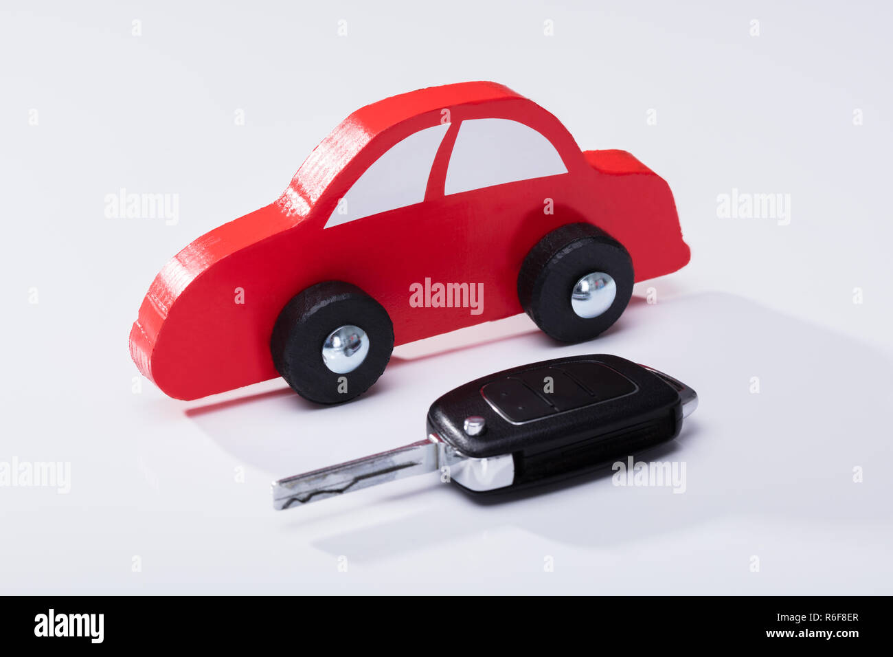 Wooden Red Car And Key Stock Photo - Alamy