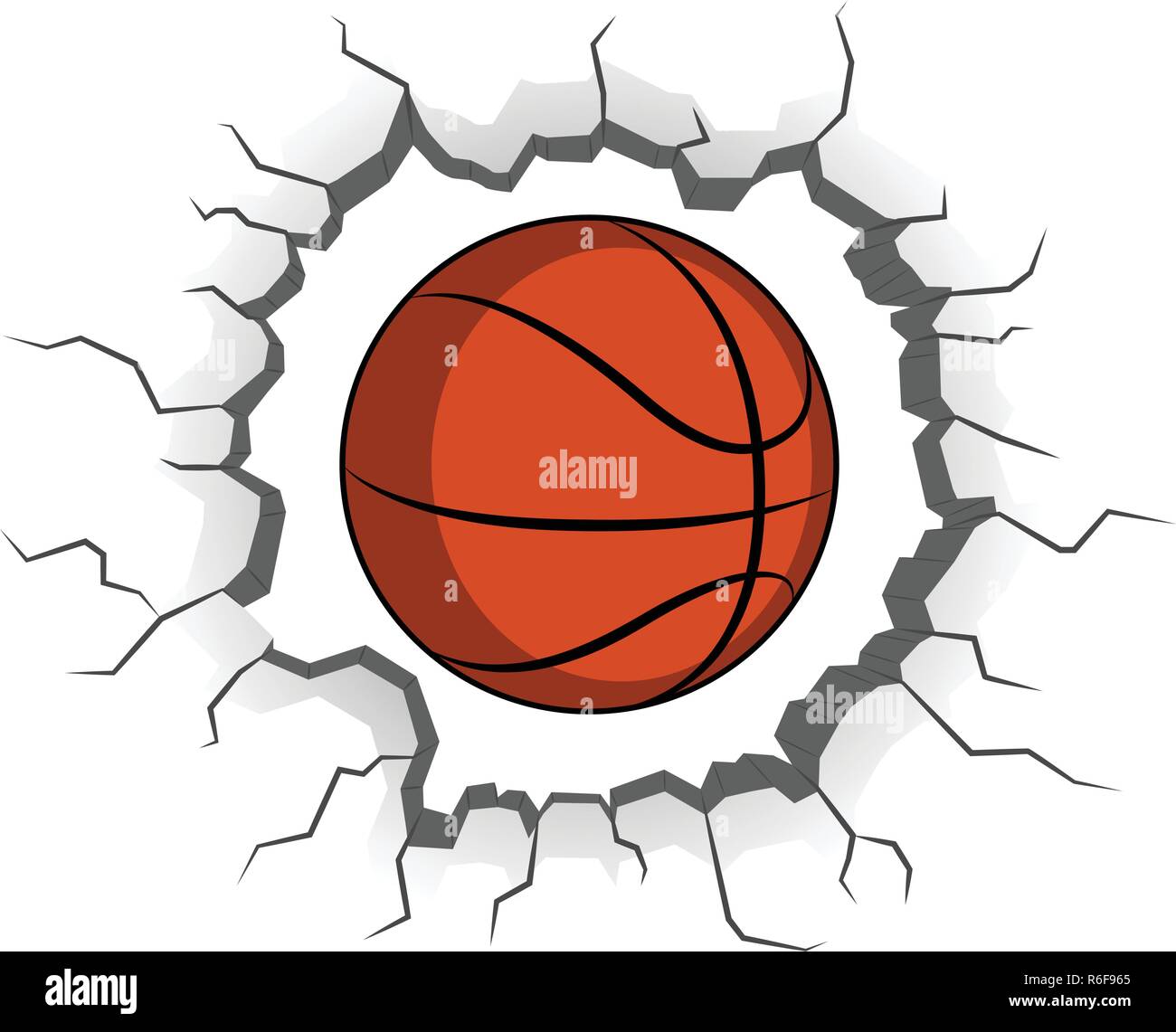 Basketball ball stuck on a wall crack Stock Vector Image & Art - Alamy