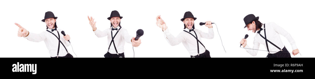 Funny man singing isolated on the white Stock Photo - Alamy