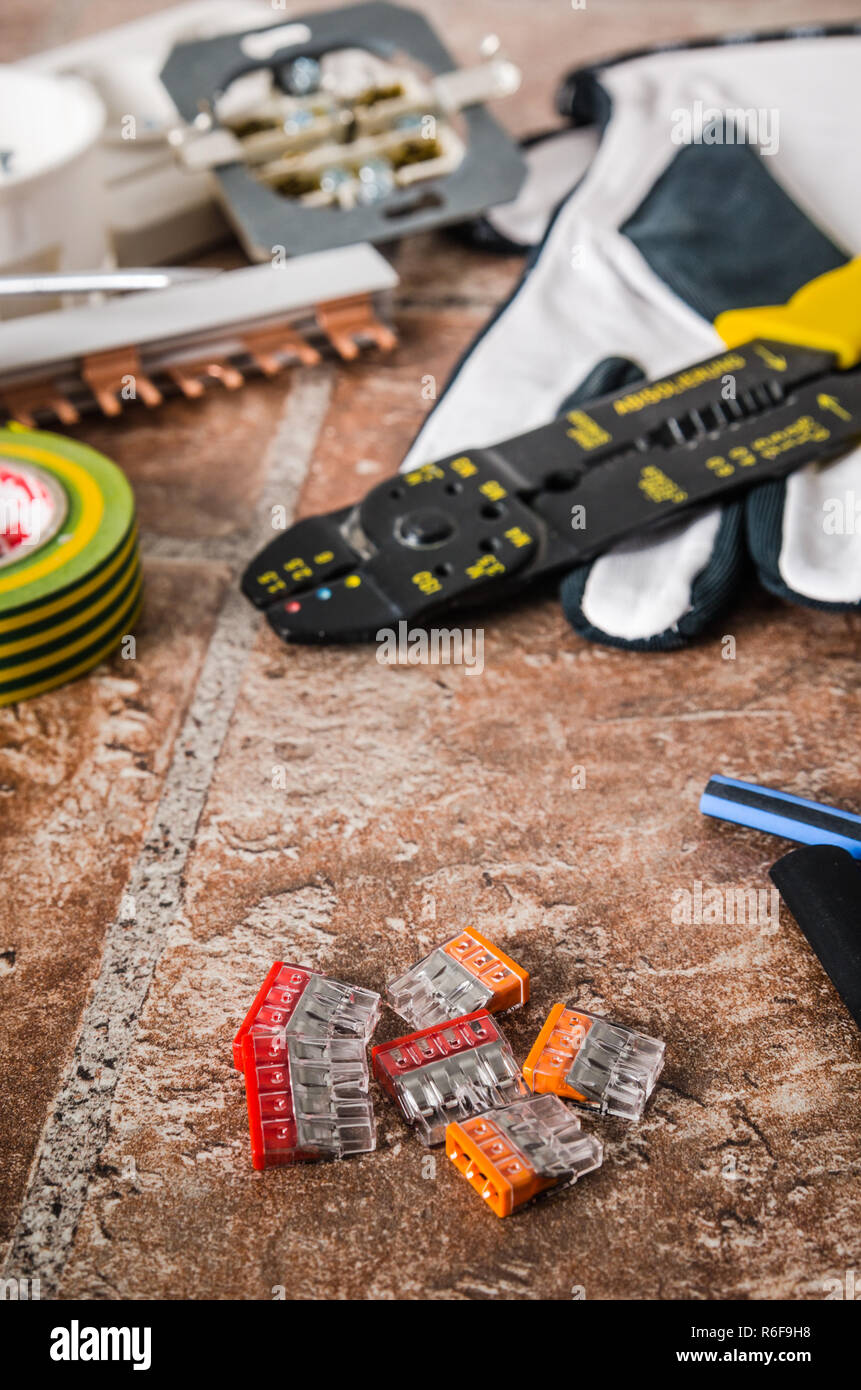 Tools for electrical installation, close-up Stock Photo - Alamy