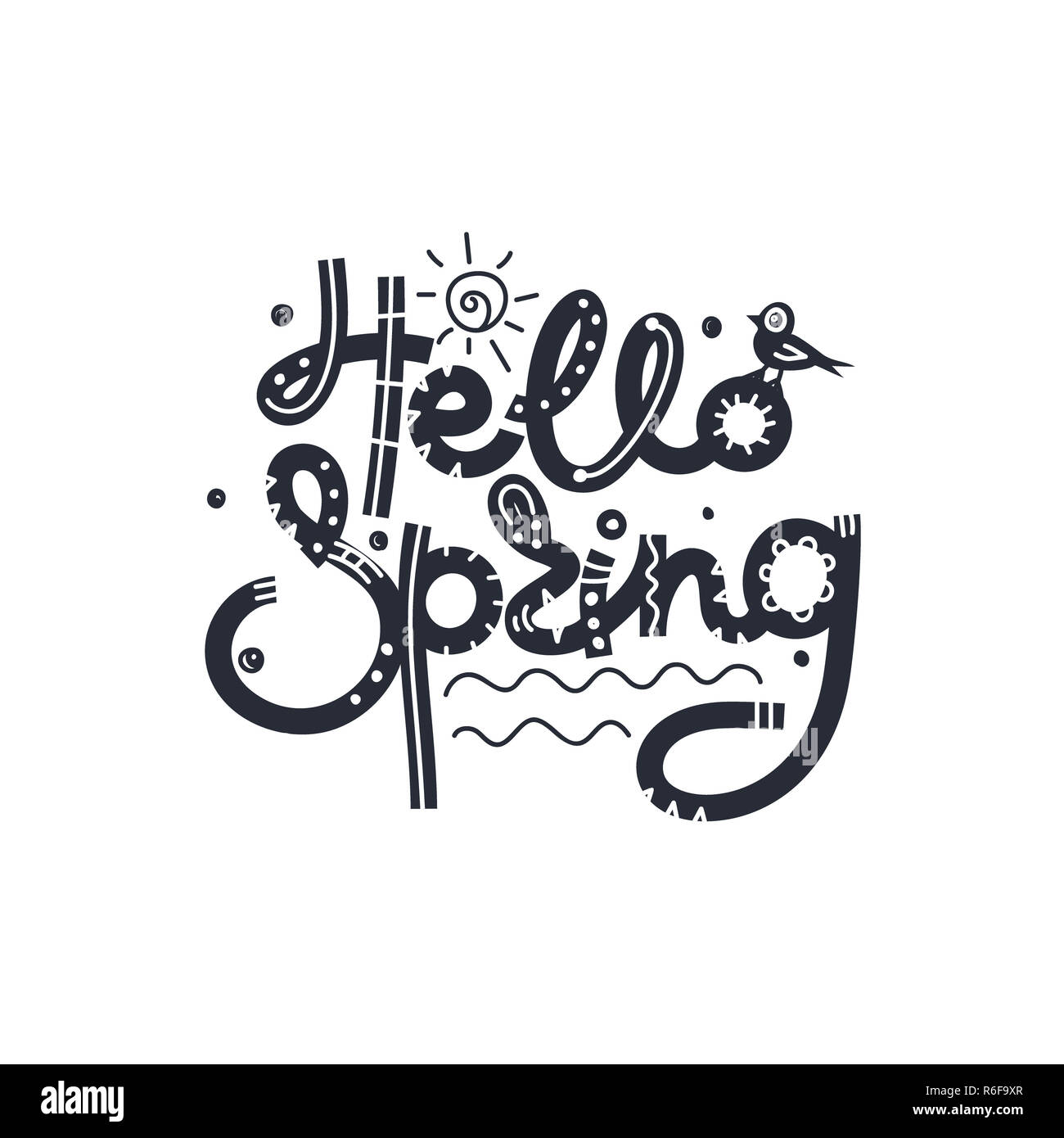 Hello Spring. Cute creative hand drawn lettering. Freehand style ...