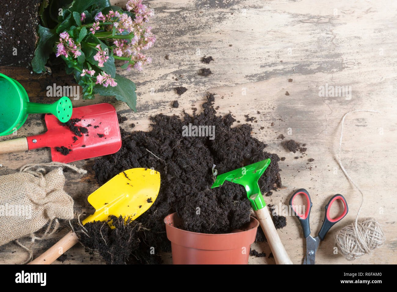 Gardening tools and flower pot Stock Photo - Alamy