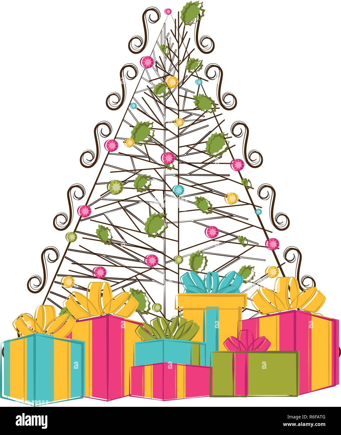 Sketch of a christmas tree with presents Stock Vector Image & Art - Alamy
