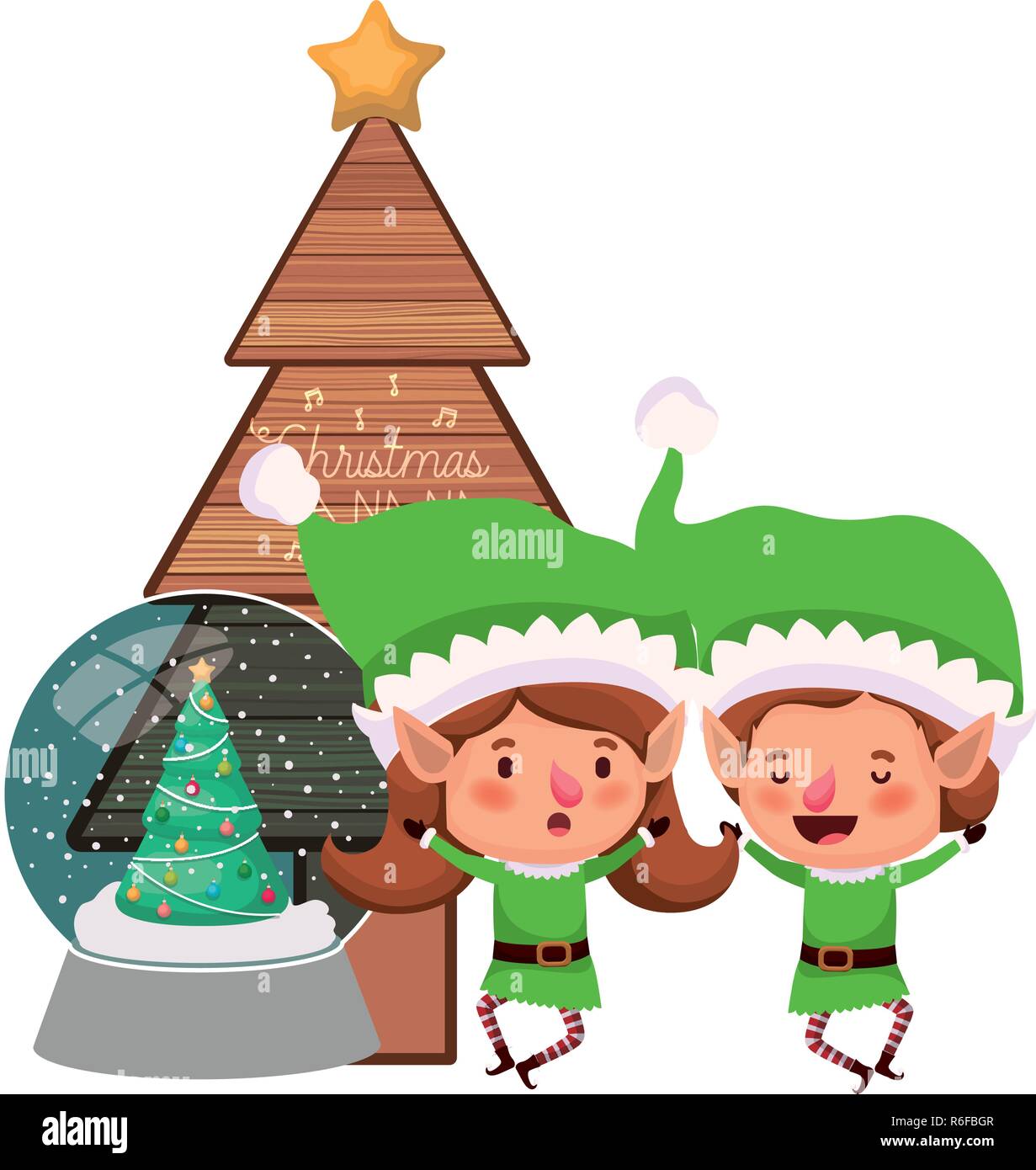 couple of elves with christmas tree Stock Vector Image & Art - Alamy
