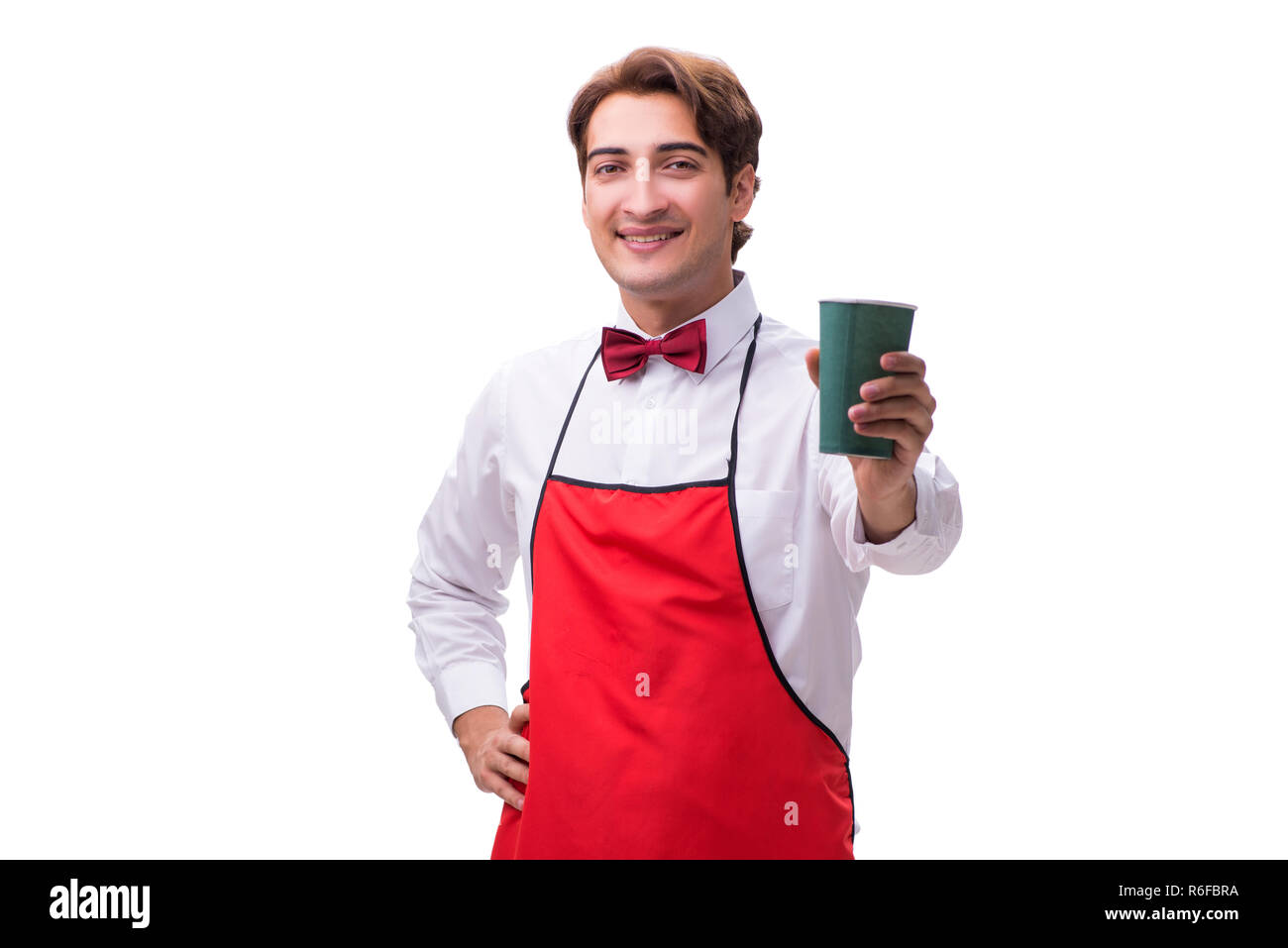 Young barista isolated on white background Stock Photo - Alamy
