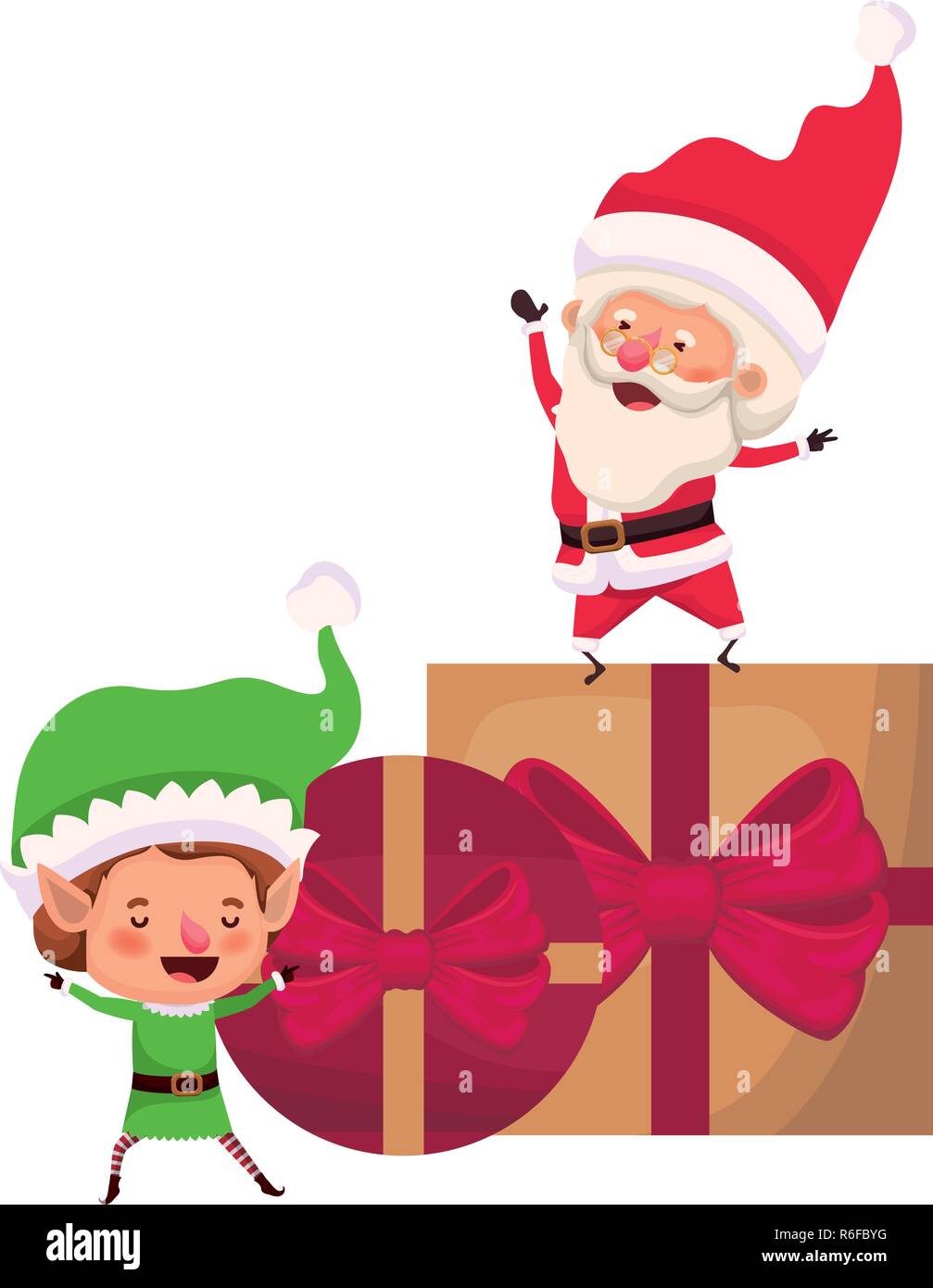 santa claus and elf with gifts boxs Stock Vector Image & Art - Alamy