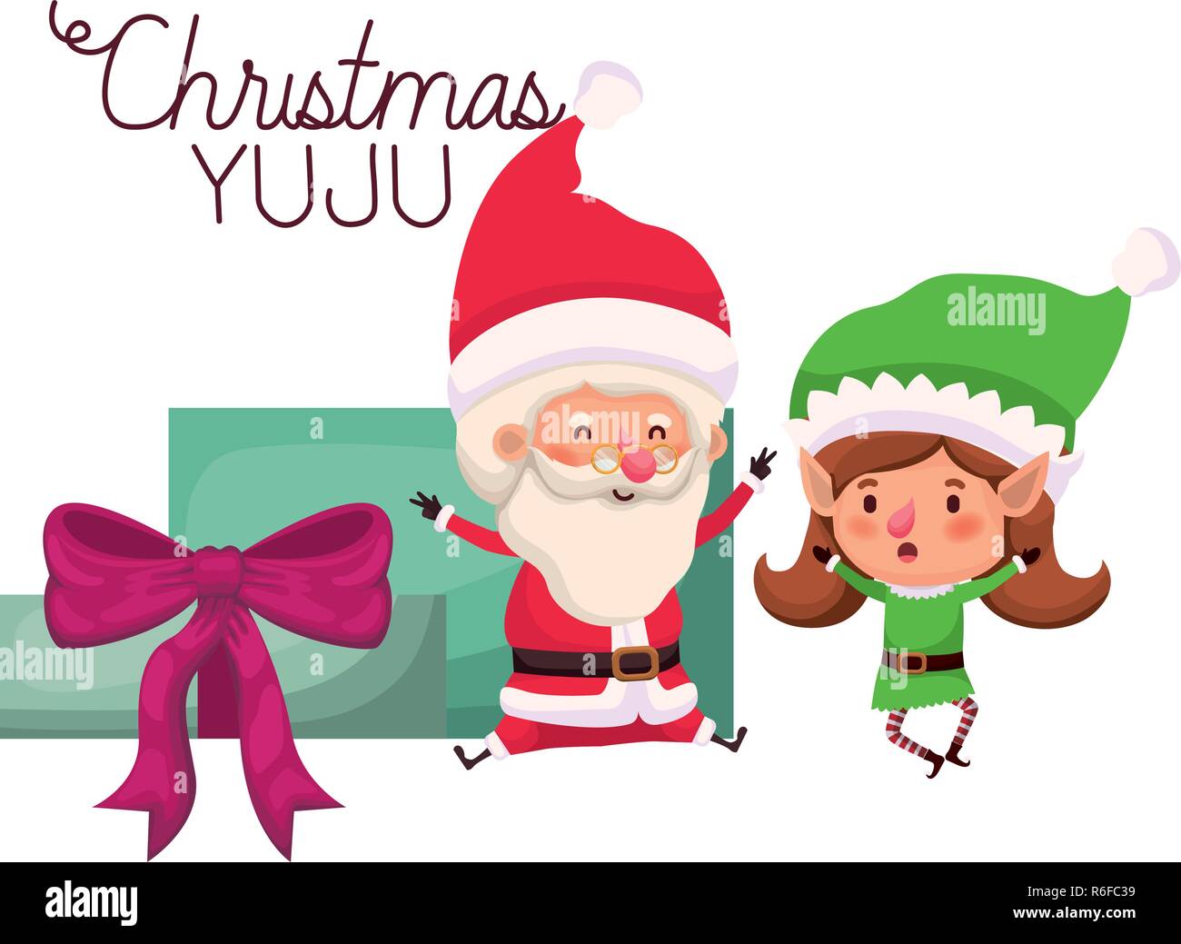 santa claus and elf woman with gifts boxs Stock Vector Image & Art - Alamy