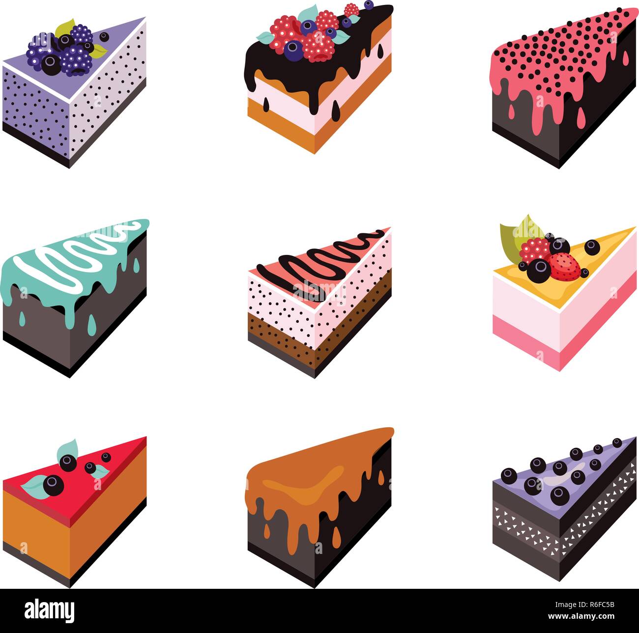 Cake set Isometric flat design web icon collection Delicious dessert ...