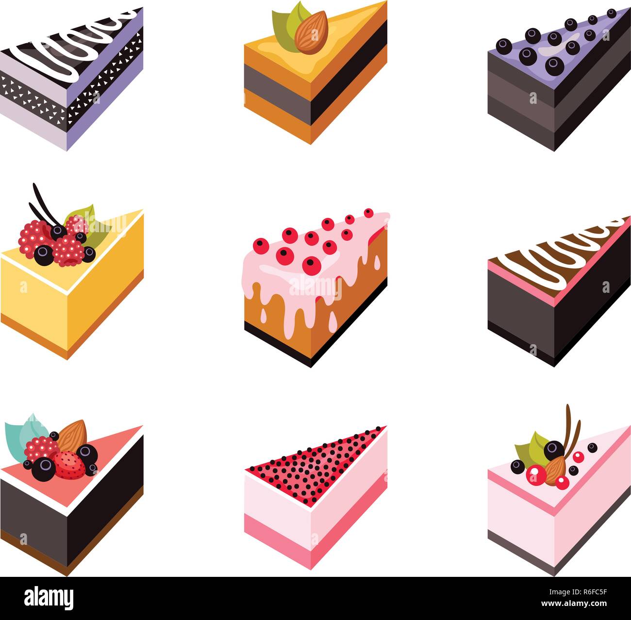 Cake set Isometric flat design web icon collection Delicious dessert ...