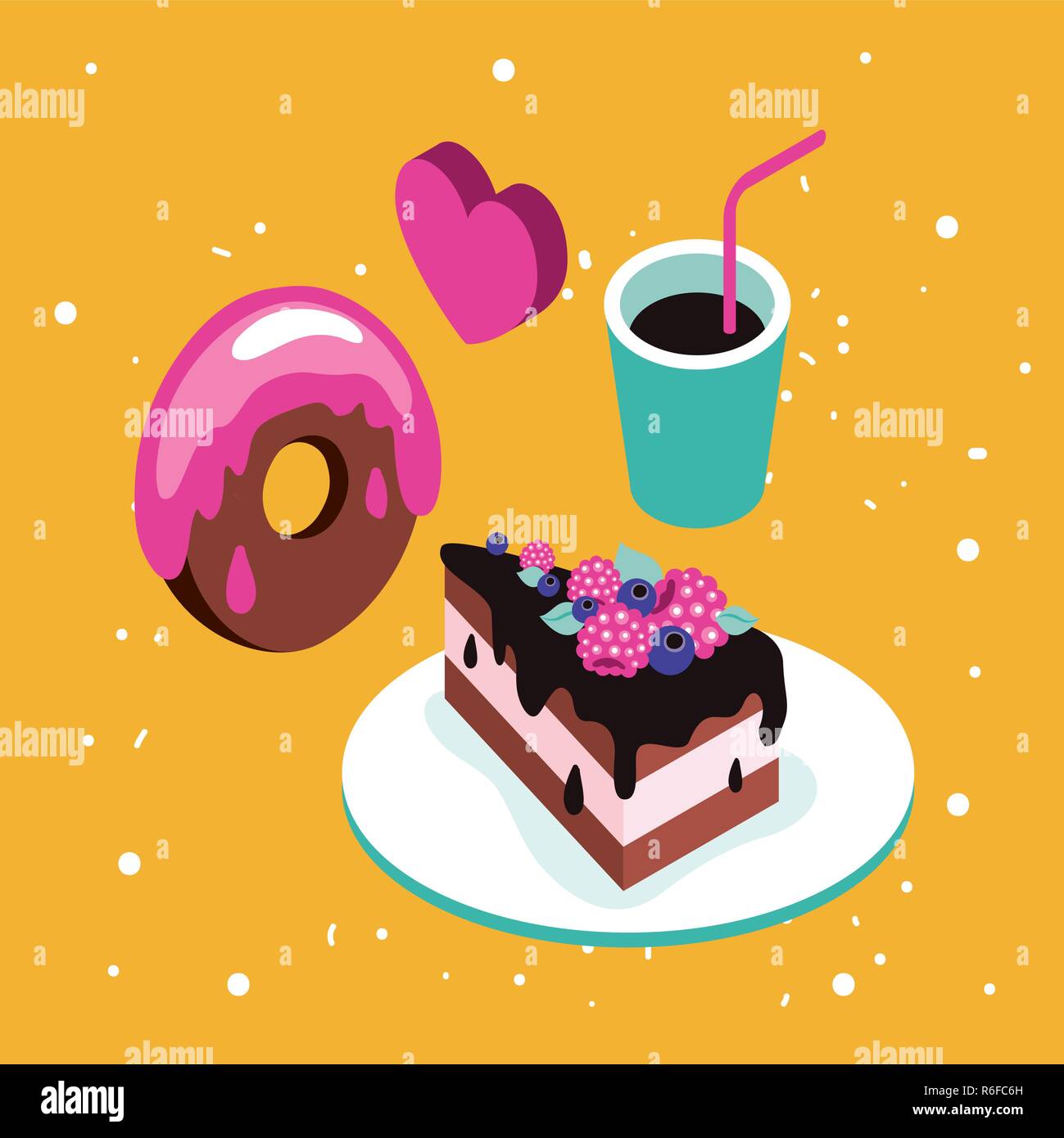 Sweet menu Delicious dessert cake chocolate donut coffee set background ...