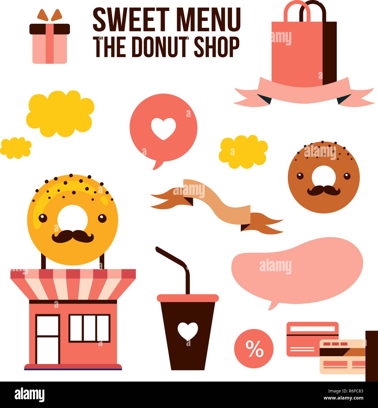 Sweet menu Delicious dessert Donut shop Food design element set Vector ...