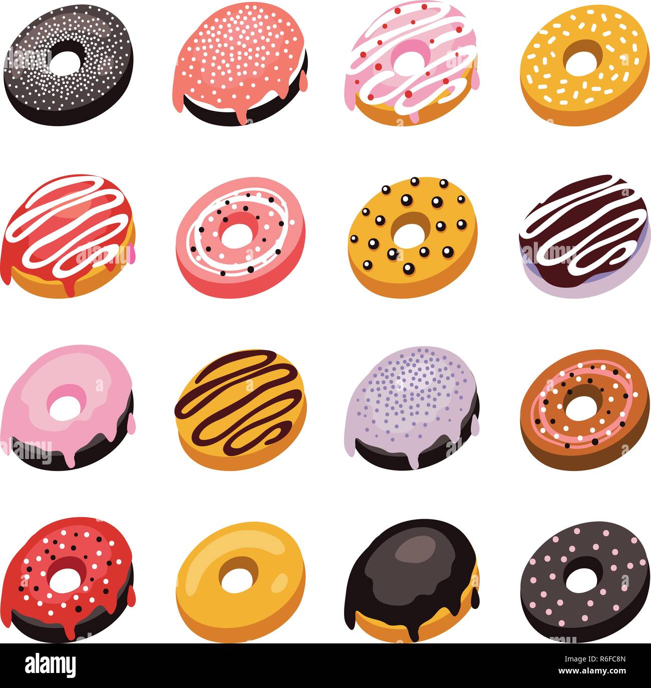 Delicious donut icon set Sweet dessert flat isometric 3d design Vector ...