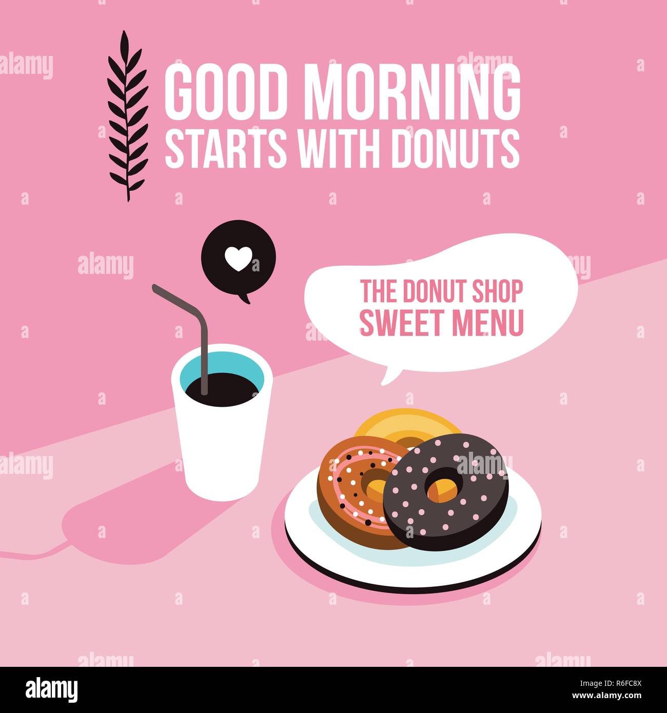 Perfect breakfast Donuts Coffee background Modern flat isometric design ...